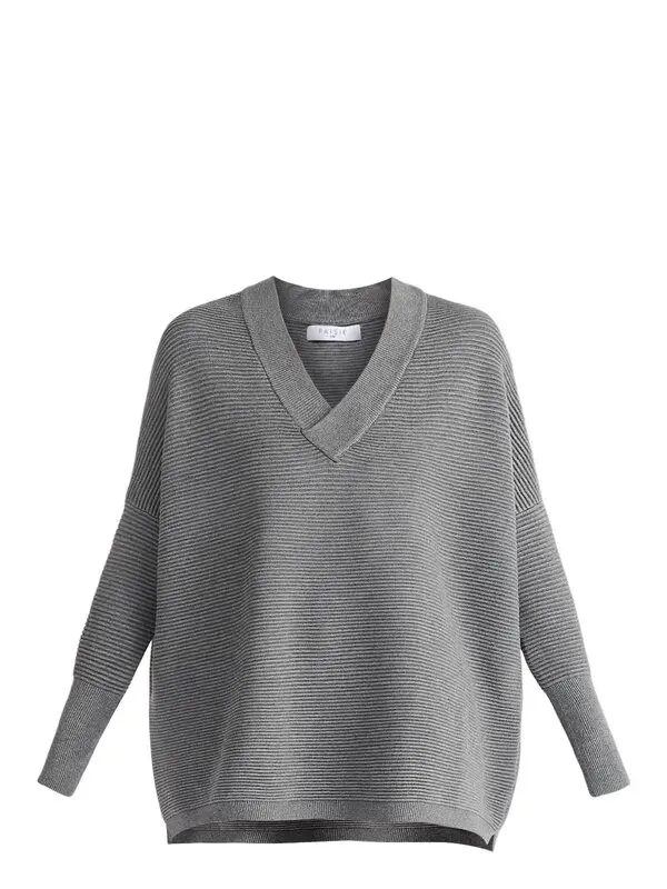 PAISIE V-neck Ribbed Jumper - Grey