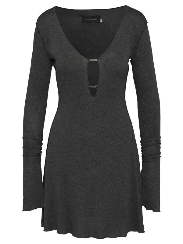 MANDRAGORA Viscose Chloe Dress With Logo Eyelet Detail - Grey