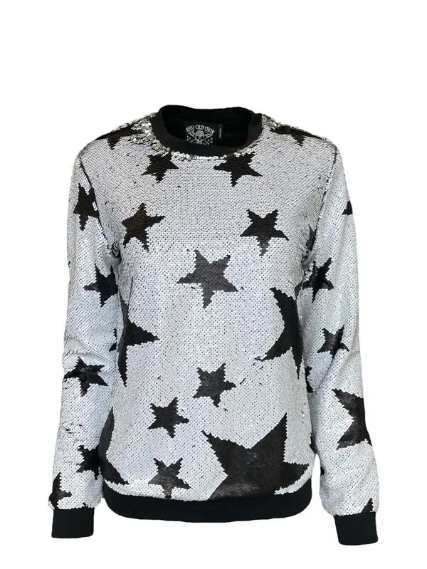 ANY OLD IRON Sparkle Star Reversible Sequin Sweatshirt - Black/white/silver