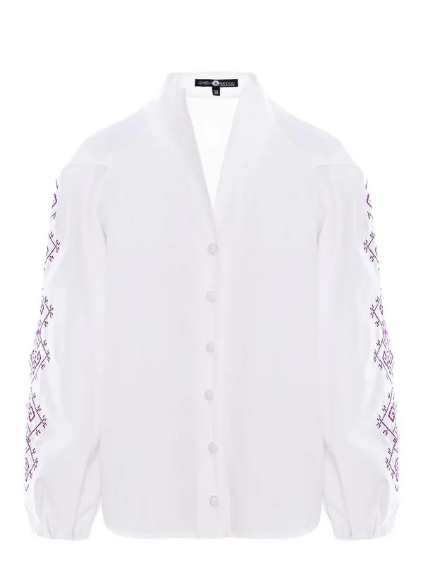 IZABELA MANDOIU Button-up Shirt With Embroidered Sleeves - White