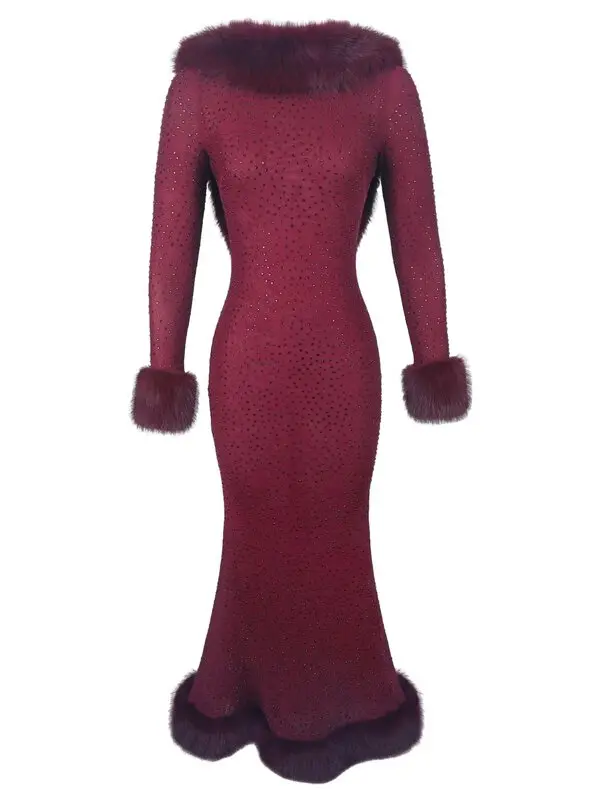 MISS CIRCLE NEW YORK Rhinestone Mesh Low Back Mermaid Gown - Red
