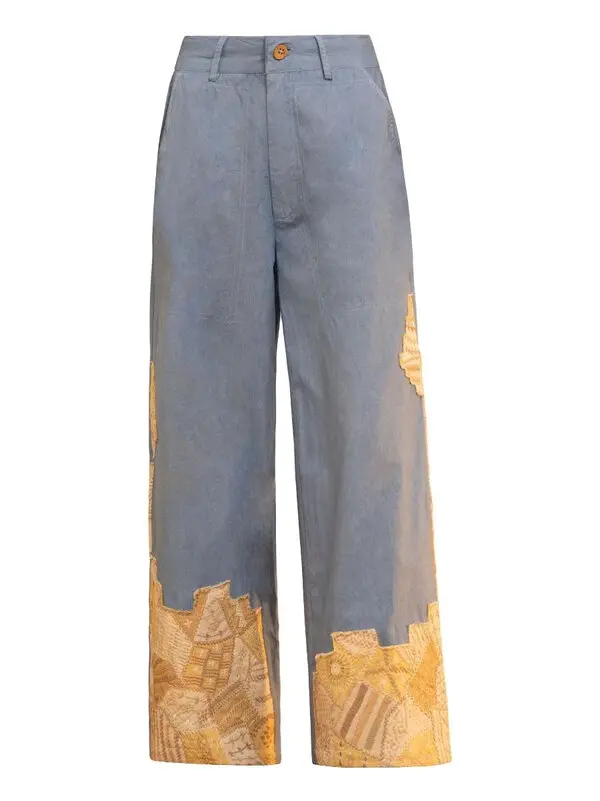 TEGA COLLECTIVE Samudram Patchwork Wide-leg Pants - Blue