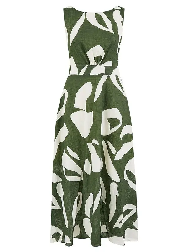 YUMI Cotton Abstract Print Maxi Dress - Green
