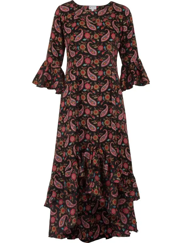 AT LAST... Victoria Teardrop Print Midi Dress - Black