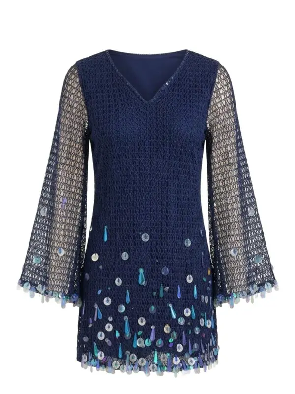 GLAM ON YOU Oceane Kaftan Short With Iridescent Sequins - Blue