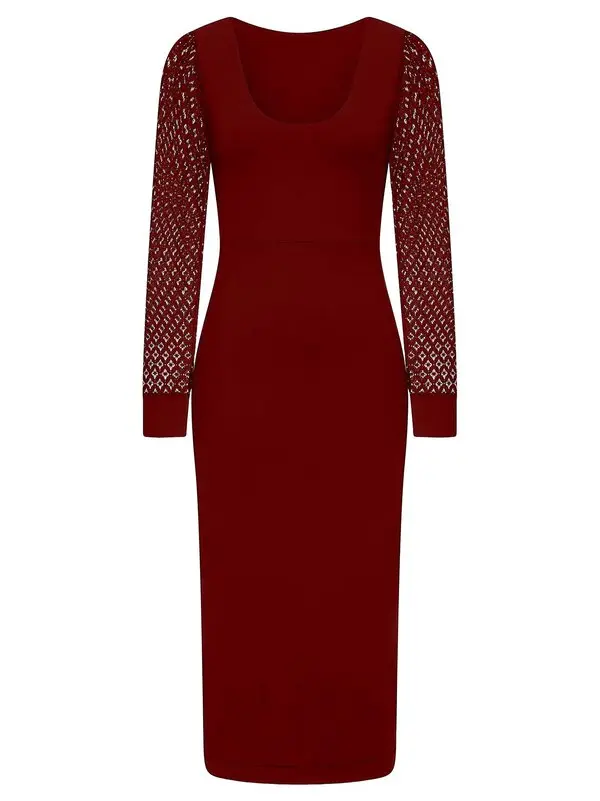 SOPHIE CAMERON DAVIES Lace Sleeve Jersey Midi Dress - Red