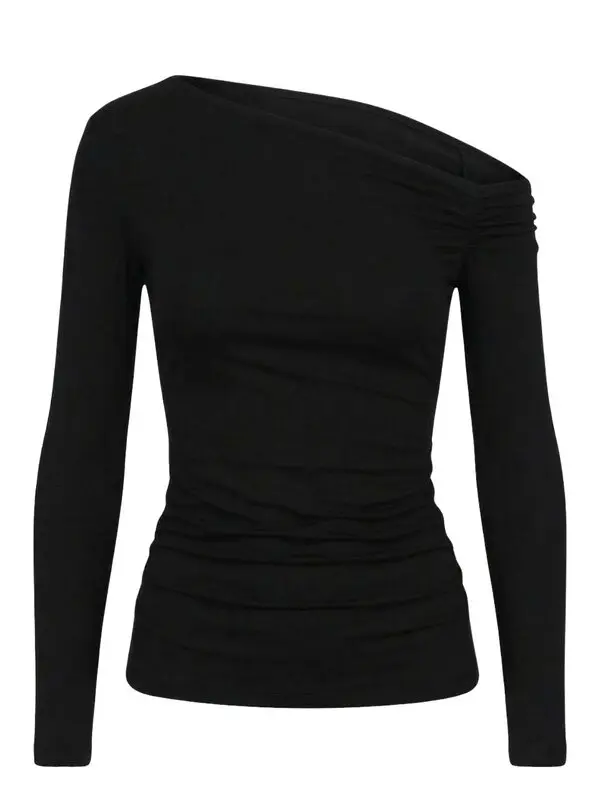 MONLICIA Asymmetric One-shoulder Long Sleeve Stretch Top - Black