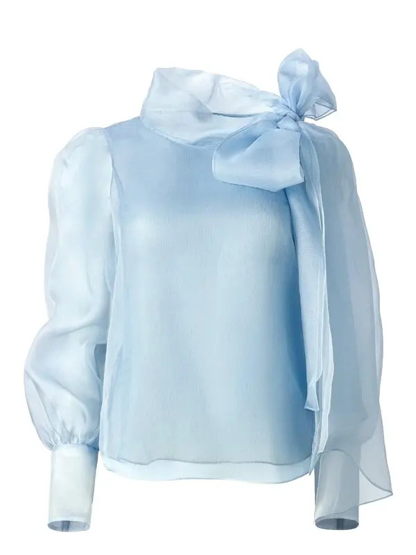 LITA COUTURE Organza Silk Blouse - Blue