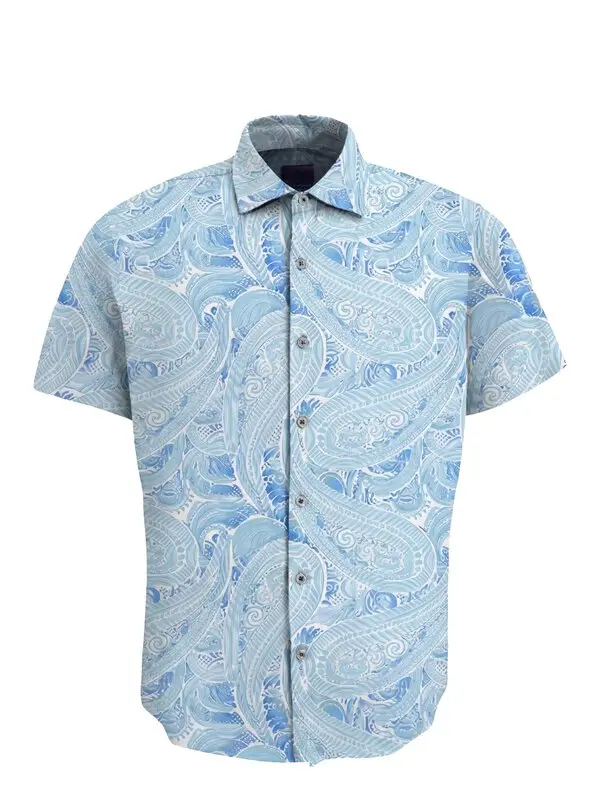 LORDS OF HARLECH Tyler Marakesh Paisley Teal Short Sleeve Shirt - Blue