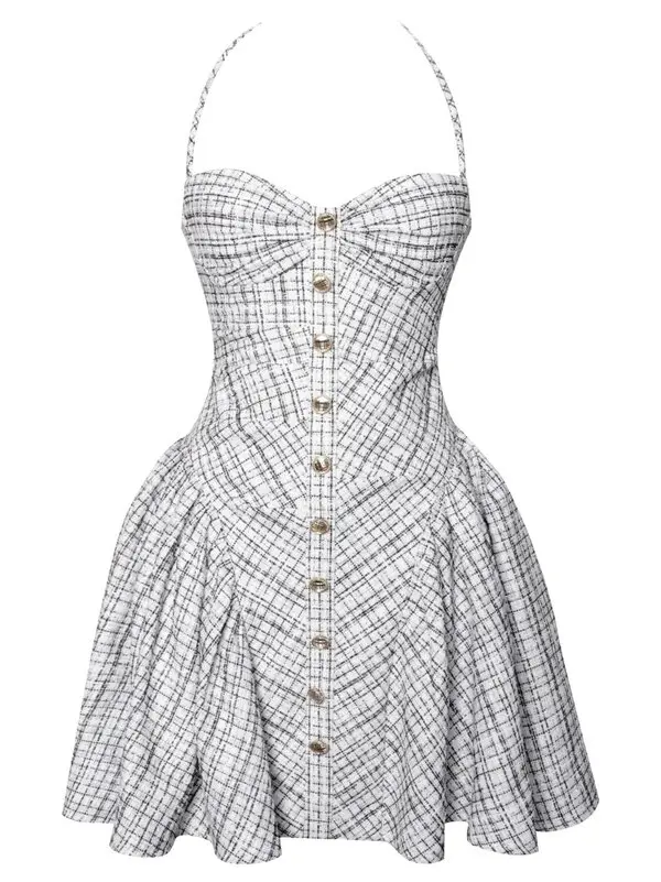 MISS CIRCLE NEW YORK Tweed Halter Mini Dress - White