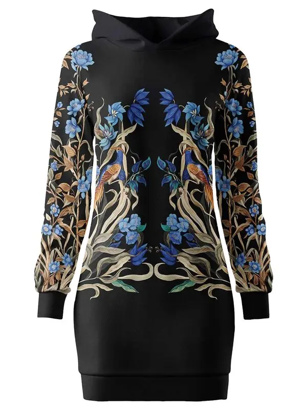 ALOHA FROM DEER Oversized Printed Hoodie Dress - Black/blue
