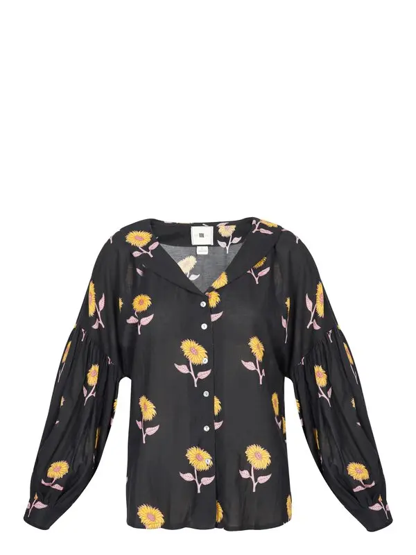 EM & SHI Sunflower Collared Top - Black