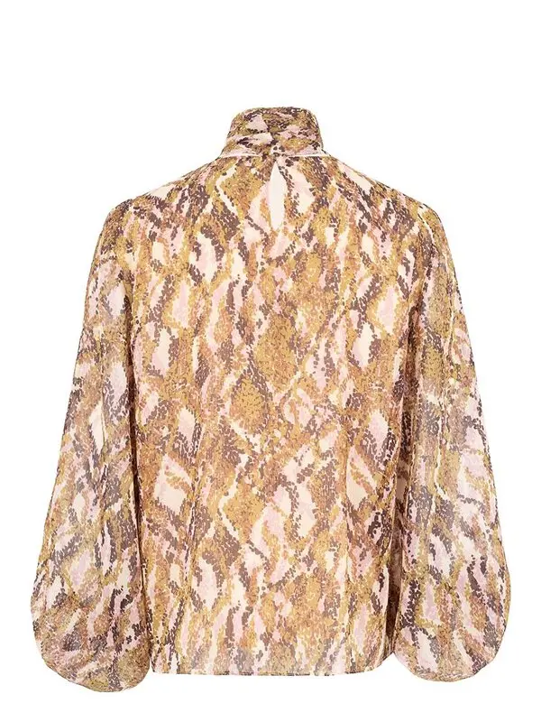 EXQUISE Printed High Neck Blouse - Brown