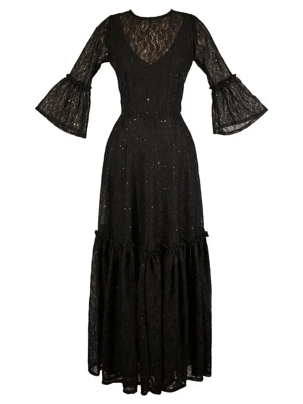 JENNAFER GRACE Sequin Lace Ruffle Maxi Dress - Black