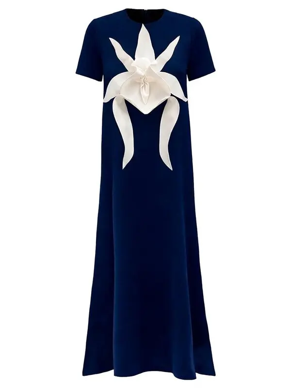 JULIA ALLERT Ankle-length Knit Dress With Floral Appliqu - Blue