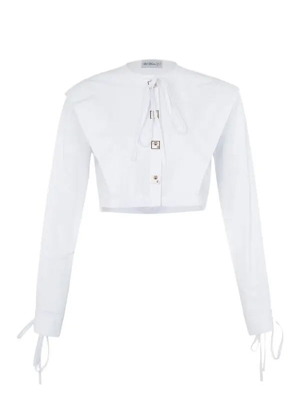 MA MULIER Cropped Shirt With Tie Details - Blue/white