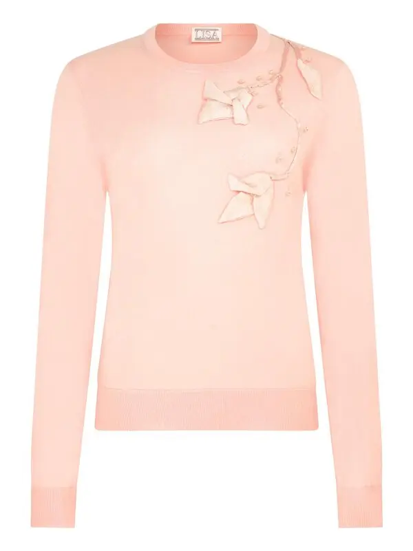 LISA THE LABEL Magnolia Appliqué Merino Wool Sweater - Pink