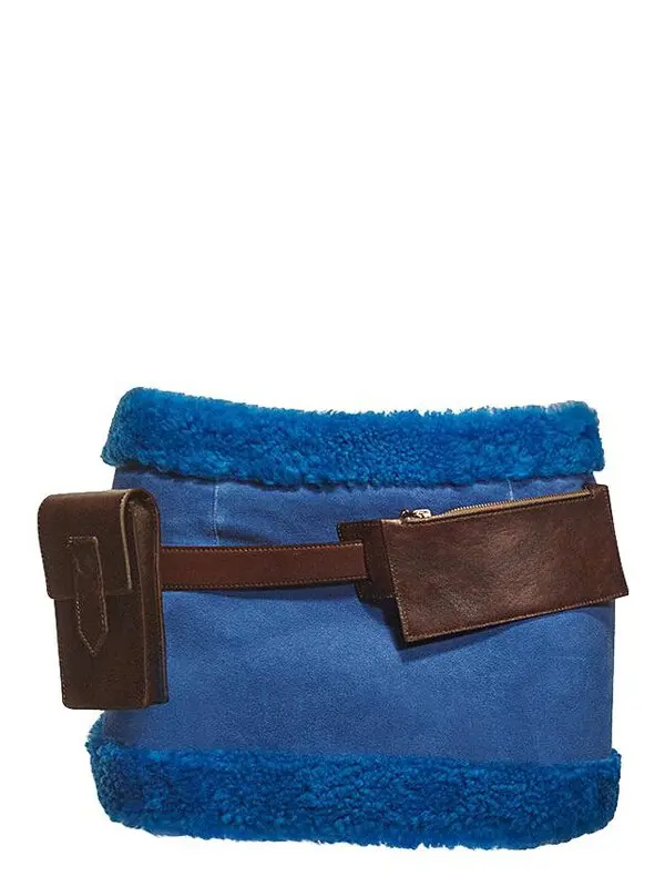 MAISON SEL Mini Shearling And Leather Utility Skirt - Blue