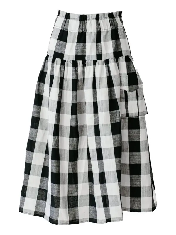 ZENZEE Plaid Linen Cargo Skirt - Black/white