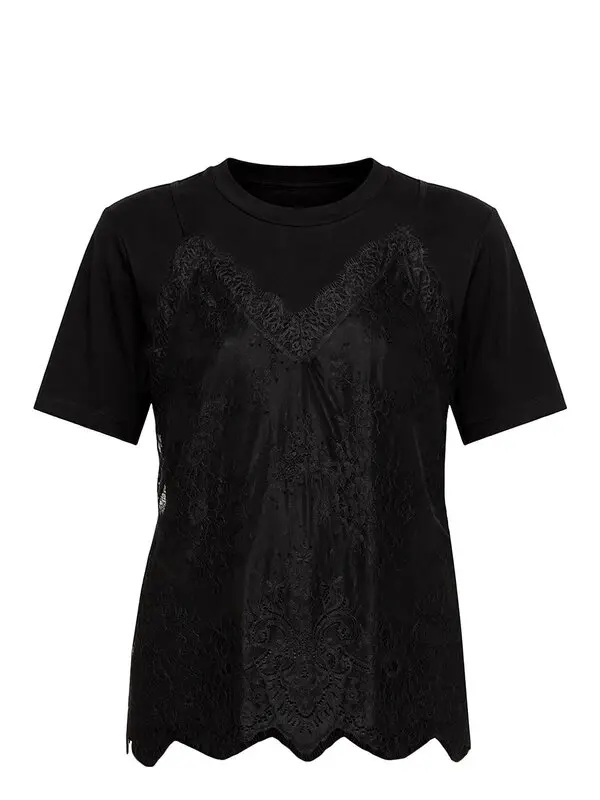 NISSA Lace-panel T-shirt - Black