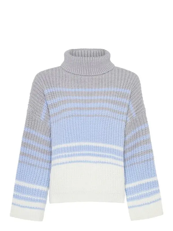 CARA & THE SKY Megan Stripe Roll Neck Jumper - Blue/grey