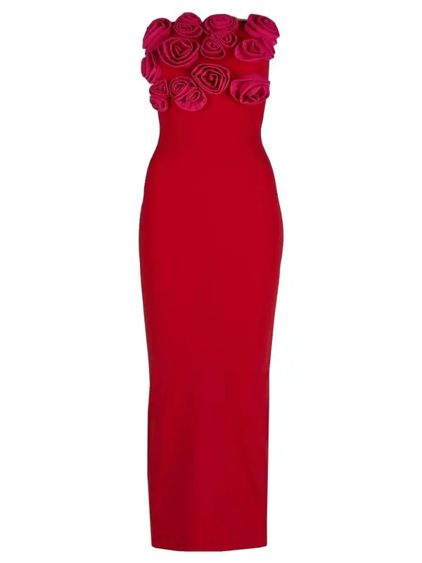 HERFETCH Midi Dress With Handmade Roses - Red
