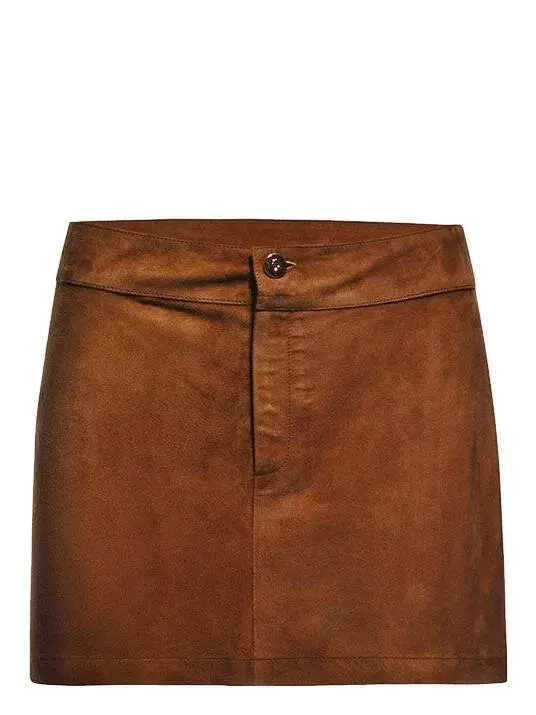 MAISON SEL Suede Leather Mini Skirt - Brown