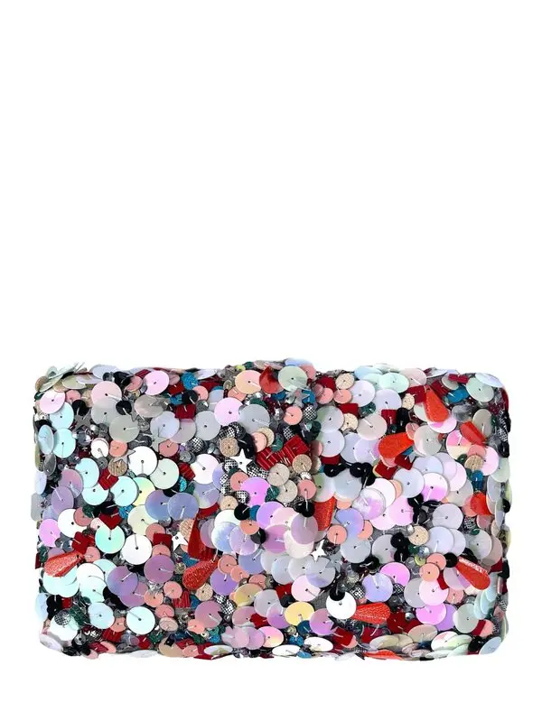 SIMITRI Hand-embroidered Sequin Clutch - Pink/blue/white