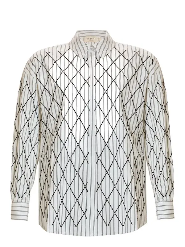 EXQUISE Geometric Embroidered Woven Shirt - Beige