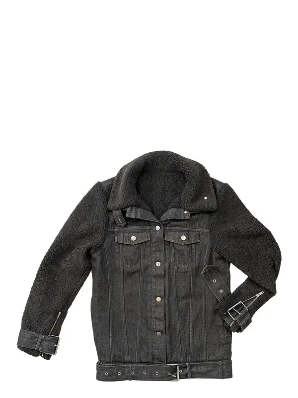 CIRCULAR PATH Teddy Denim Moto Jacket - Black