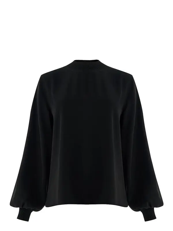 EXQUISE Regular High Neck Blouse - Black