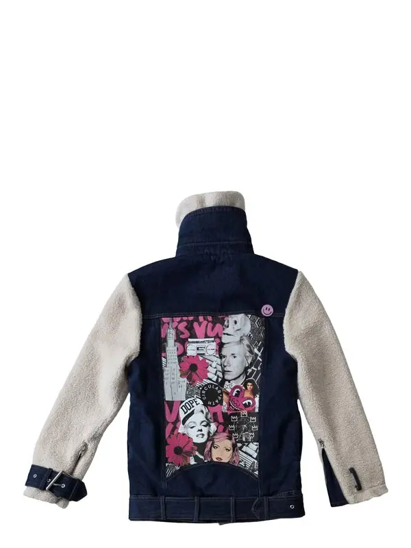 CIRCULAR PATH X Love Tara Teddy Denim Moto Jacket - Blue/gray/white