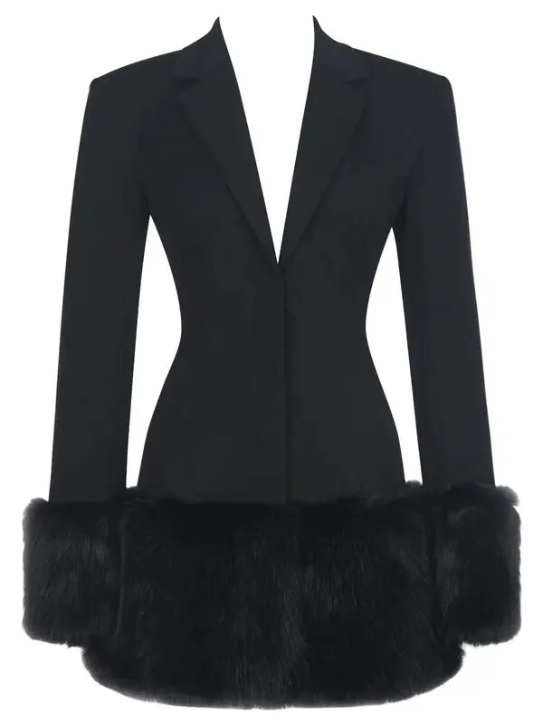 MISS CIRCLE NEW YORK Fur-trimmed Mini Blazer Dress - Black