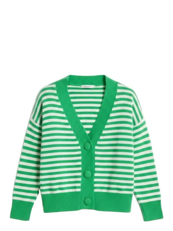 BRODIE CASHMERE Beach Stripe Cashmere Cardigan - Green