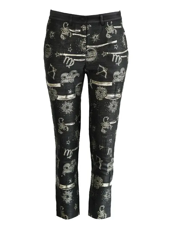GEEGEE COLLECTION Black Trousers With Metallic Embroidered Zodiac Signs - Gold/black