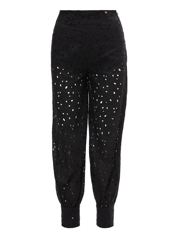 NISSA Embroidered Cotton Pants - Black
