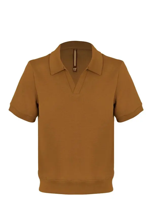 DAVID WEJ Enzo Cotton V-neck Polo Coffee - Brown