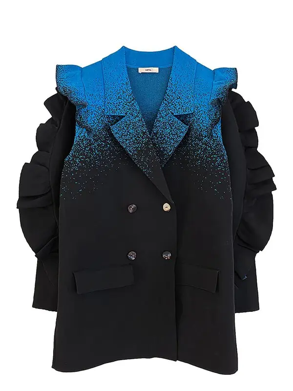 ARTO. Double-breasted Knit Blazer With Detachable Sleeves - Blue