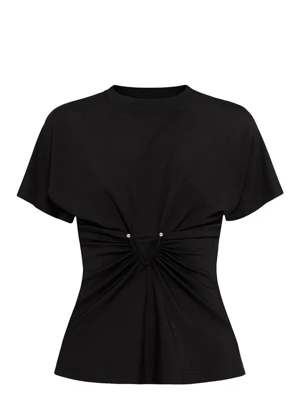 NISSA Short-sleeve Top With Classic Collar - Black