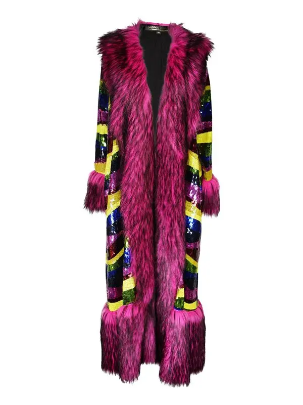 JENNAFER GRACE Penny Deluxe Rainbow Road Faux Fur Jacket - Black/pink