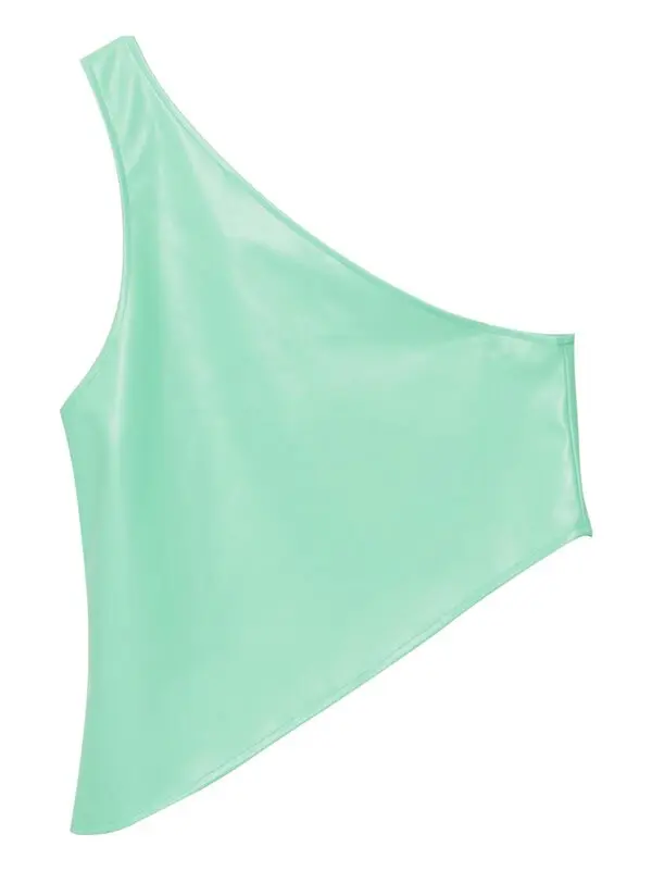 PALOMA LIRA Mint Vinyl And Printed Mesh One Shoulder Top - Green