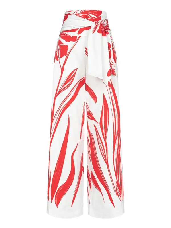 MARIANNA DÉRI Botanical Print Wide-leg Trousers - White/red