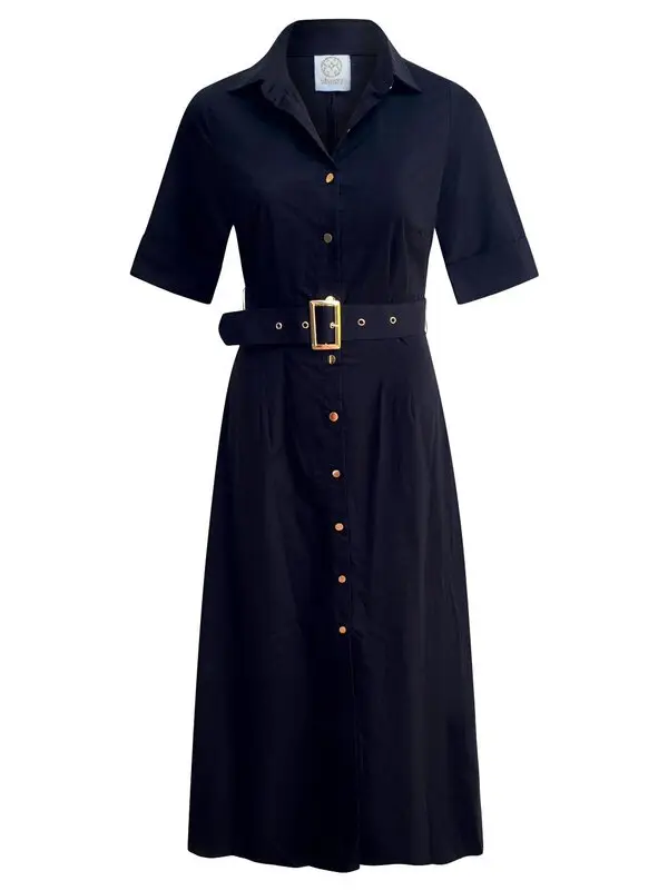 WHY MARY The Kate Midi Shirt Dress - Black