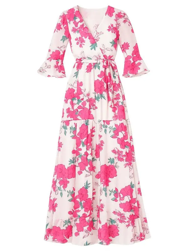 YUMI Blossom Print Maxi Wrap Dress - Pink