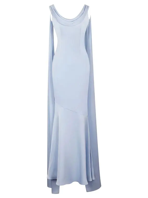 MISS CIRCLE NEW YORK Cowl Scarf-detail Mermaid Maxi Dress - Blue