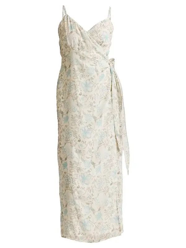 REISTOR Floral Print Strappy Wrap Dress - Blue