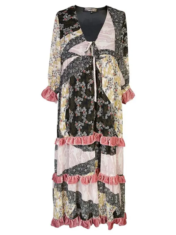 JENNAFER GRACE Floral Ruffle Maxi Dress - Black/pink