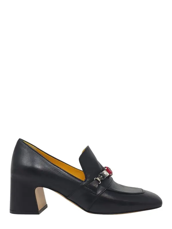 MADISON MAISON Leather Mid-heel Jewel Loafer - Black