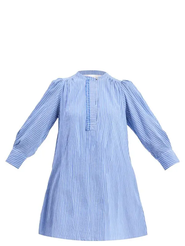 REISTOR Oversized Striped Tunic Shirt Dress With Belt - Blue