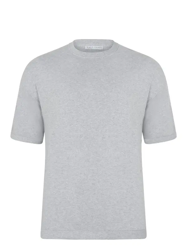 PAUL JAMES KNITWEAR Lightweight Cotton Ewan Oversized Knitted T-shirt Light - Grey